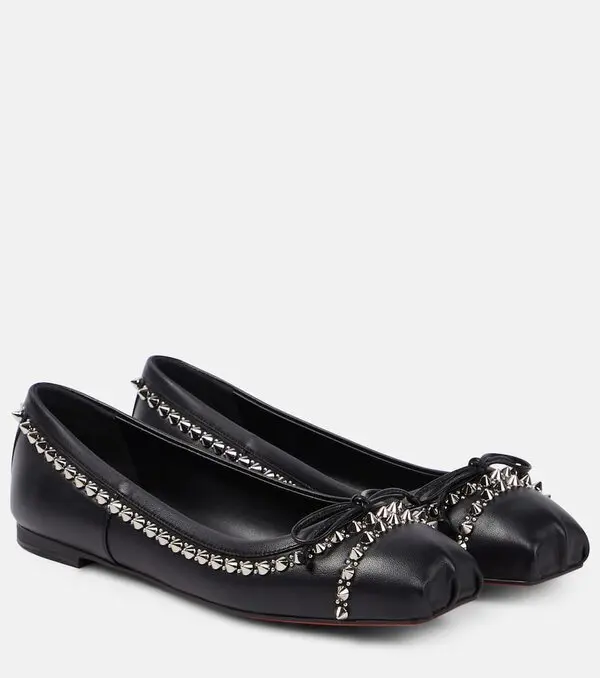 CHRISTIAN LOUBOUTIN Mamadrague Spikes Leather Ballet Flats - Black