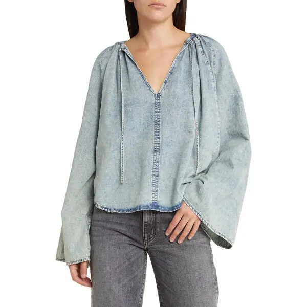 FRAME Tie Neck Denim Top - Aries
