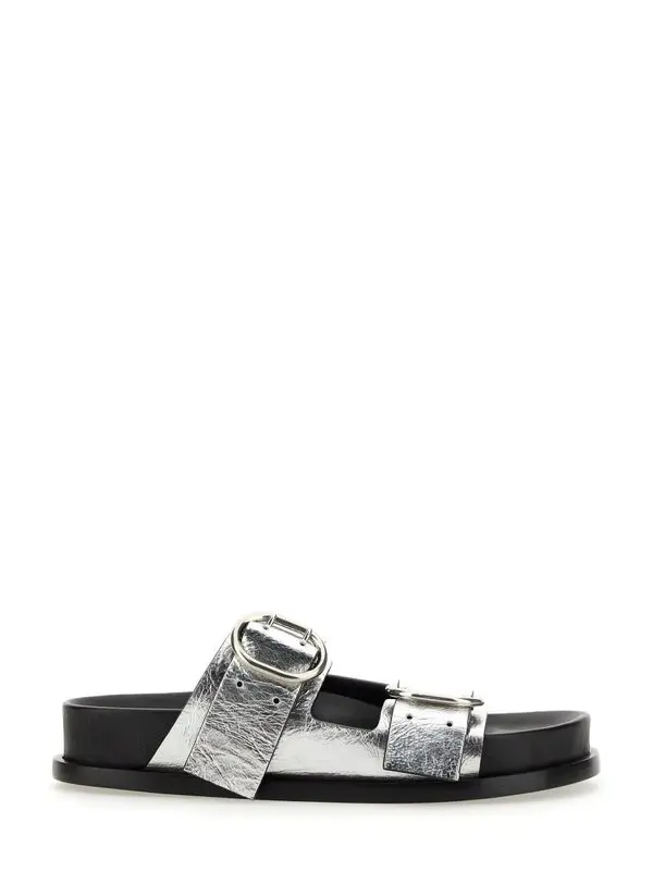 JIL SANDER Leather Buckled Sandals - Silver