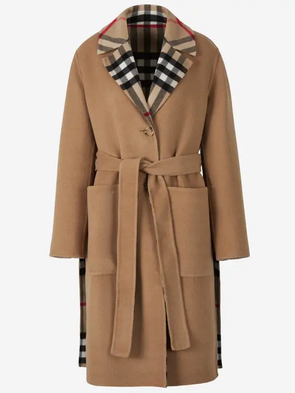 Buy Burberry Reversible Checked Coat - Camel At 33% Off | Editorialist