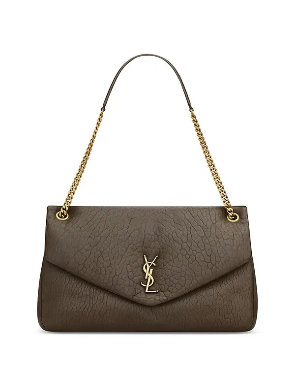 Saint Laurent Calypso Large Shoulder Bag In Grained Lambskin - Light Musk Grain Lambskin/gold
