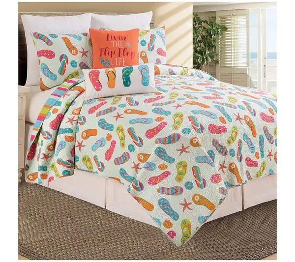 VALERIE PARR HILL Flip Flop Life Coastal Beach 3pc Full/queen Quilt Set