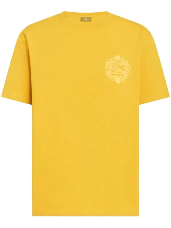 Etro Pegaso-embroidered Cotton T-shirt - Yellow