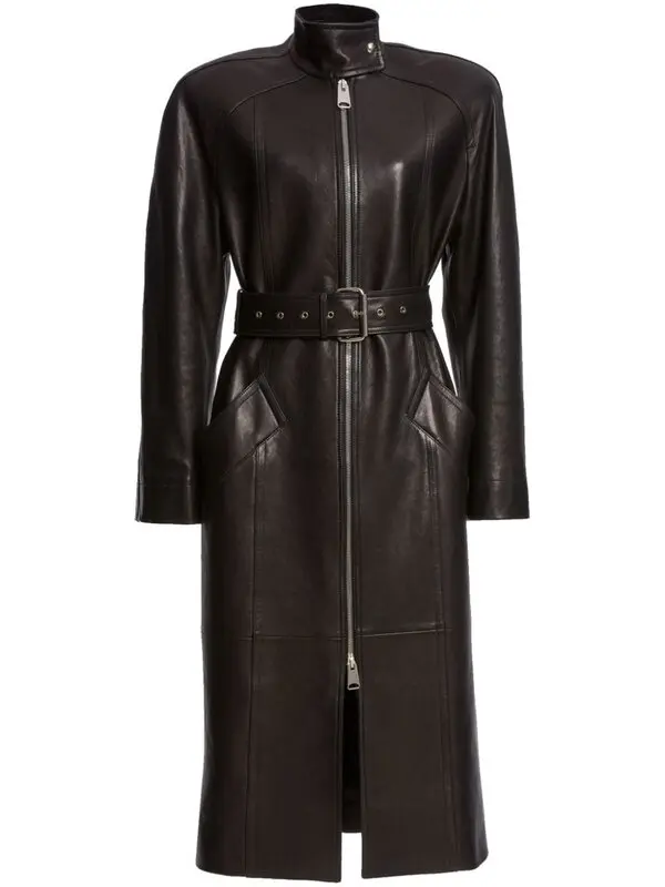 Khaite The Bobbie Belted Leather Coat - Black | Editorialist
