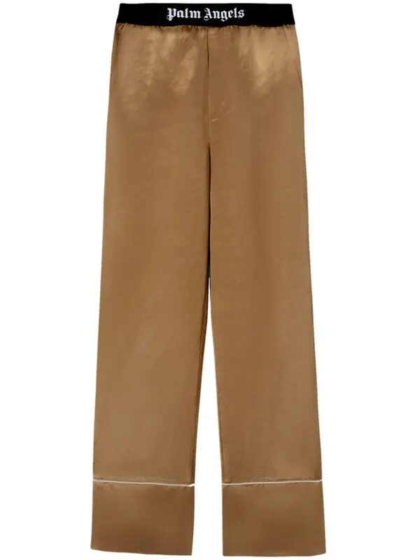 Palm Angels Logo-tape Satin Pajama Bottoms - Neutrals