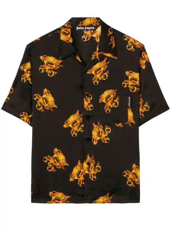 Palm Angels Burning Monogram-print Shirt - Black