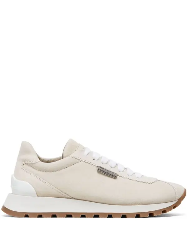 Brunello Cucinelli Monili Chain Suede Sneakers - Neutrals