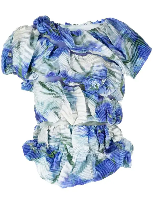 CAROLINE HU Floral-print Plissé Blouse
