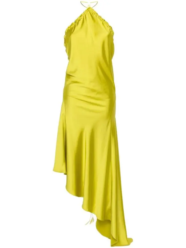 Attico Ruched Satin Midi Dress - Yellow