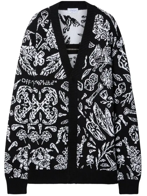 Off-White Patterned Intarsia Knit Cardigan
