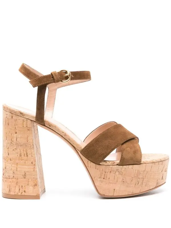 GIANVITO ROSSI 128mm Suede Platform Sandals - Brown