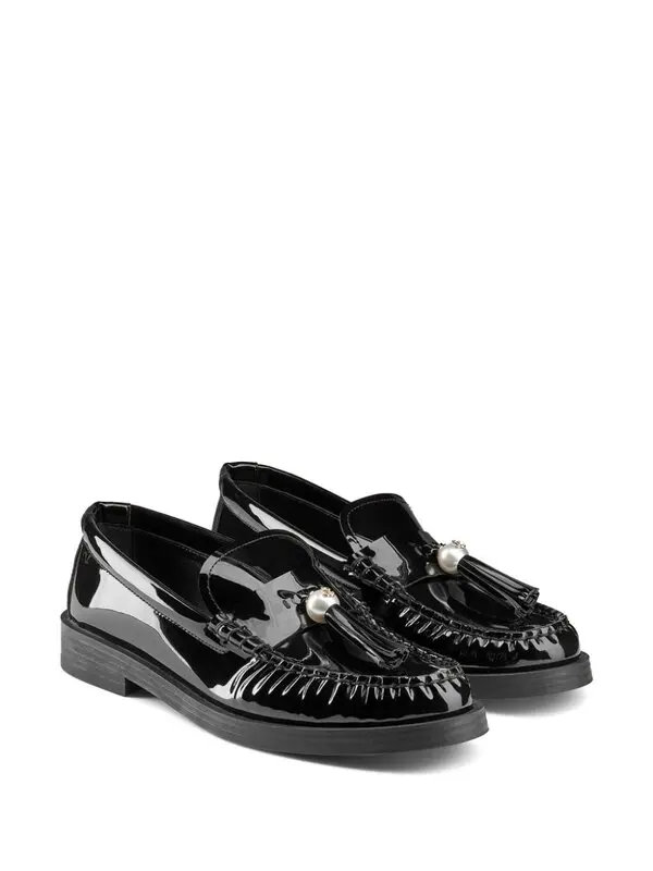 JIMMY CHOO Addie Pearl-embellished Leather Loafers - Black