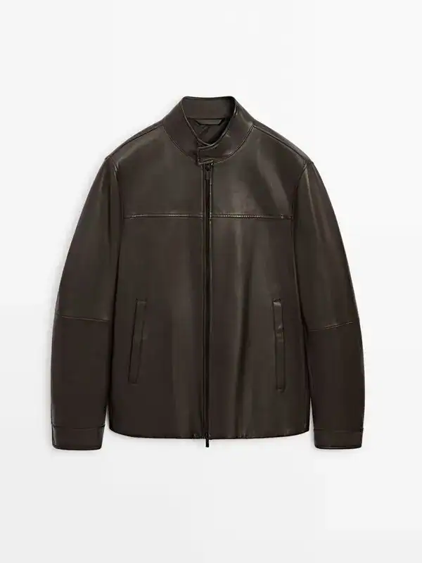 Massimo Dutti Nappa Leather Jacket - Brown | Editorialist