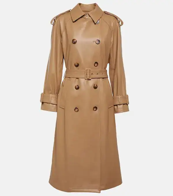 Veronica Beard Conneley Faux Leather Trench Coat In Beige 50