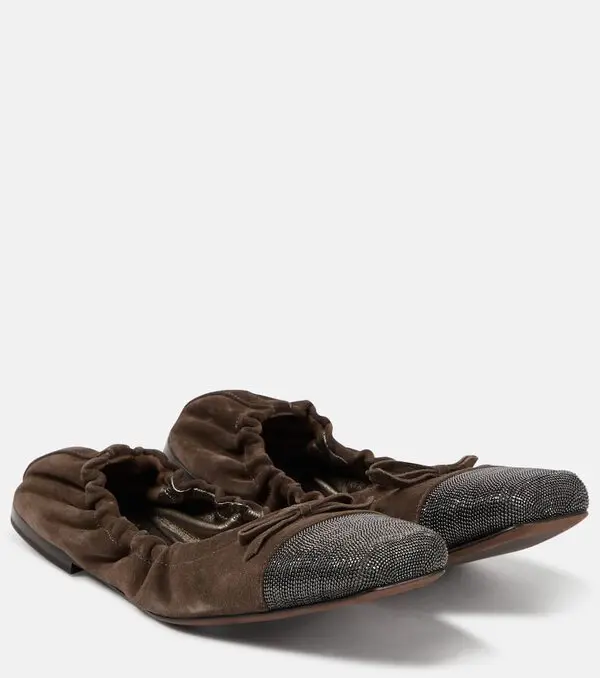 Brunello Cucinelli Embellished Suede Ballet Flats