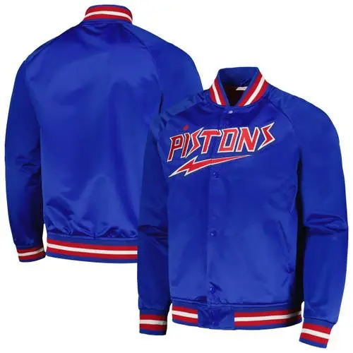 Mitchell & Ness Detroit Pistons Hardwood Classics Throwback Wordmark Raglan Full-snap Jacket