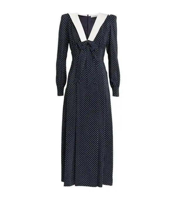 Alessandra Rich Polka Dot Midi Dress In Navy - 50% Off | Editorialist
