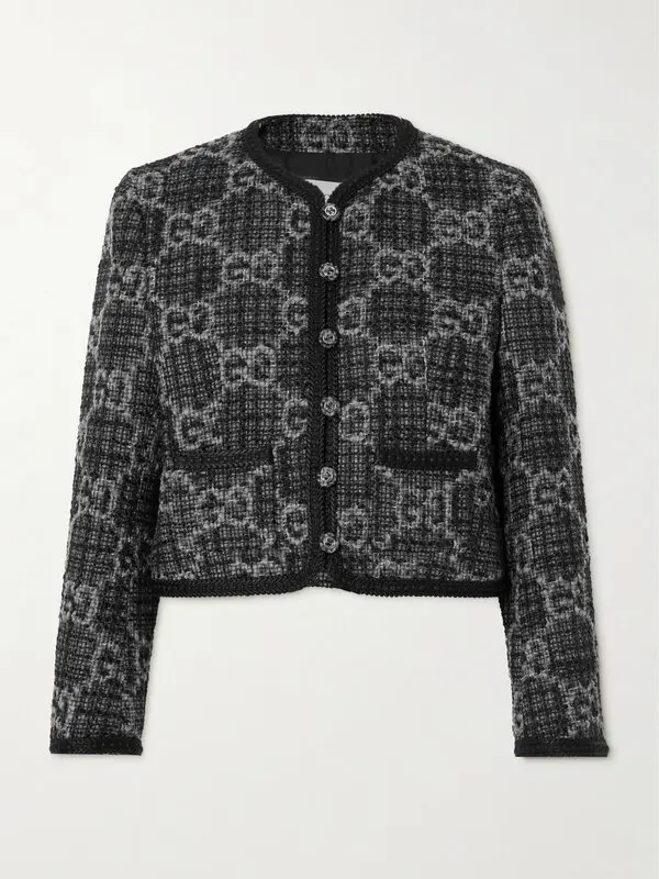 Gucci Wool And Cotton-blend Tweed Cropped Jacket - Gray