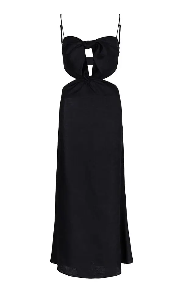 knee length dresses for ladies London Linen Bow Detail Midi Dress in Magenta | OMNES | Ethical &  Affordable Clothing main image 1