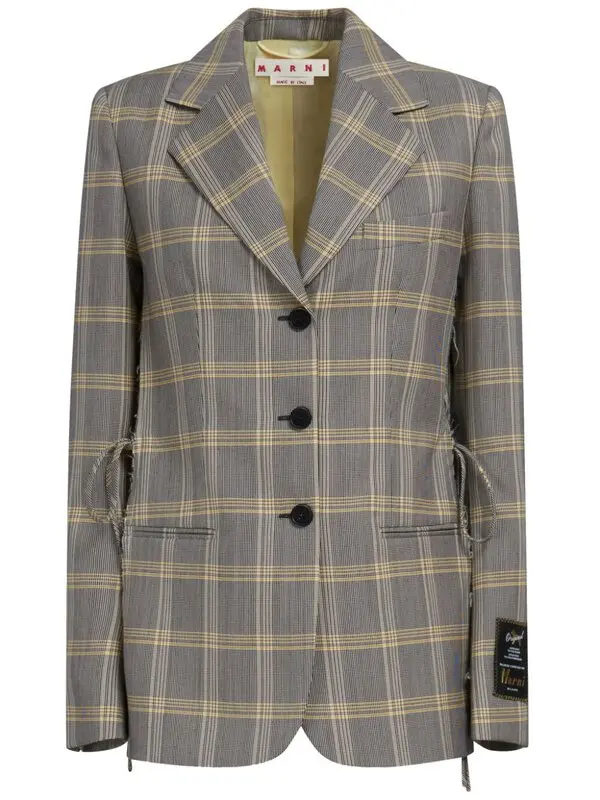 Marni Plaid Virgin Wool-blend Blazer - Grey