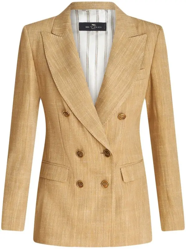 Etro Double-breasted Slub Blazer - Neutrals