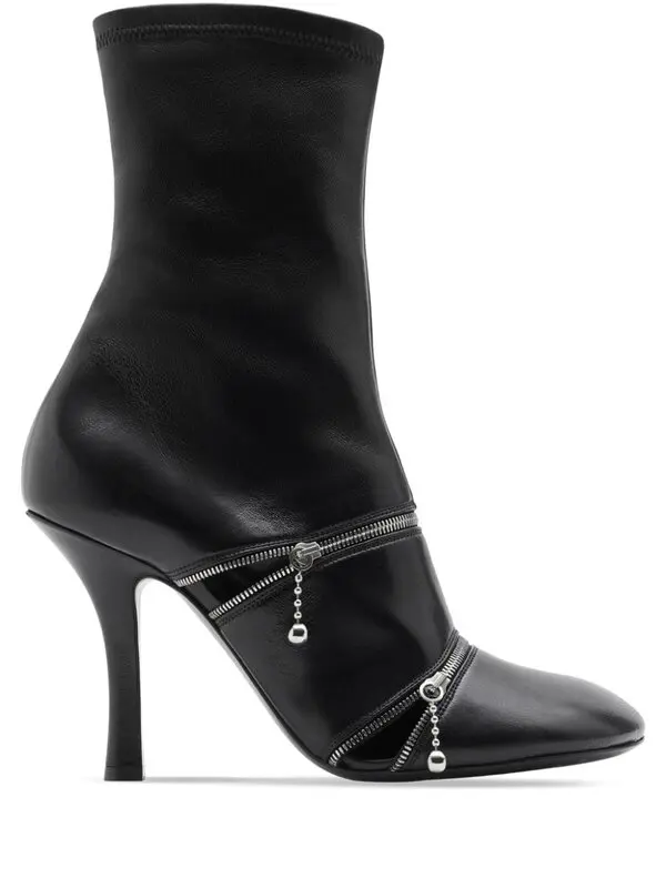 Burberry Peep Leather Ankle Boots - Black