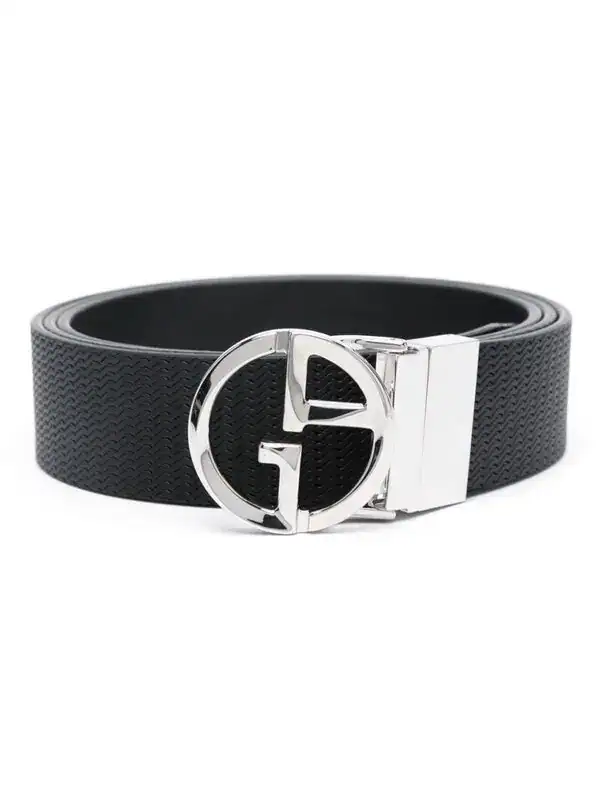 Giorgio Armani Wavy-Embossed Leather Belt In Black - 12% Off 
