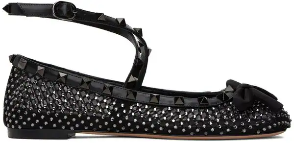 Valentino Garavani Black Rockstud Ballerina Flats - Dq8 Black 