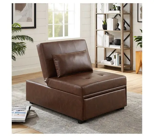 LINON Clive 4 In 1convertible Faux L Eather Sofa Bed