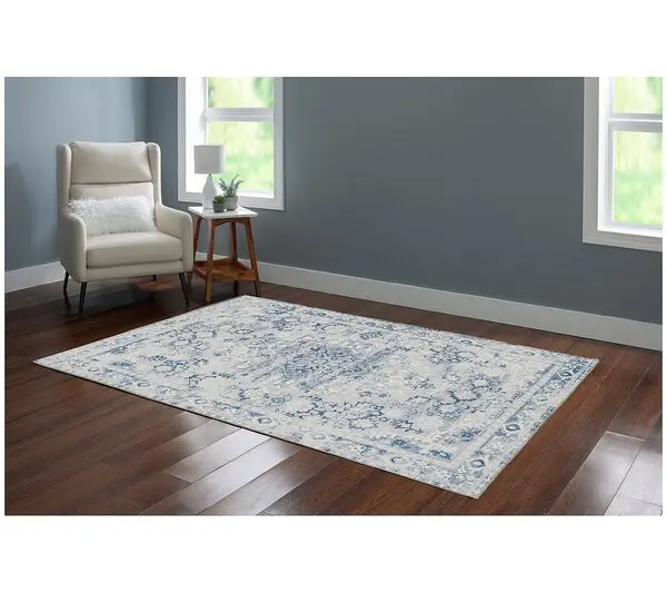 LINON Washable Brielle Grey/ivory 5' X7' Area Rug