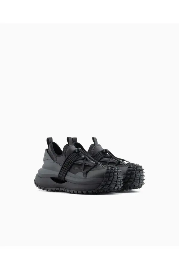 Emporio Armani Nylon Sneakers With Drawstring - Black
