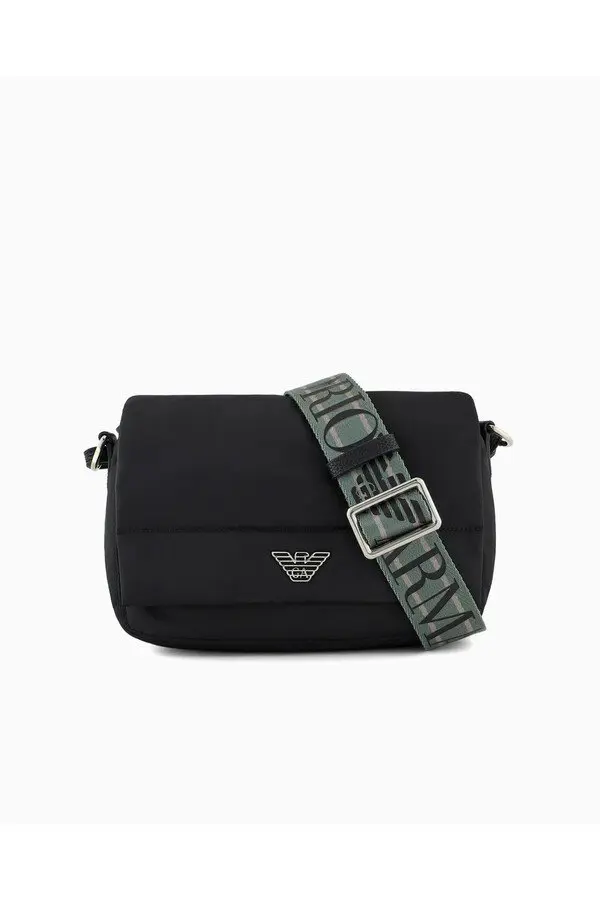 Emporio Armani Recycled Nylon Shoulder Bag With Eagle Plaque