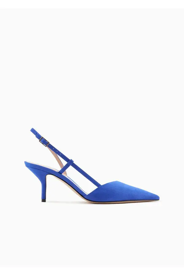 Emporio Armani Laminated Suede Slingbacks - Blue | Editorialist