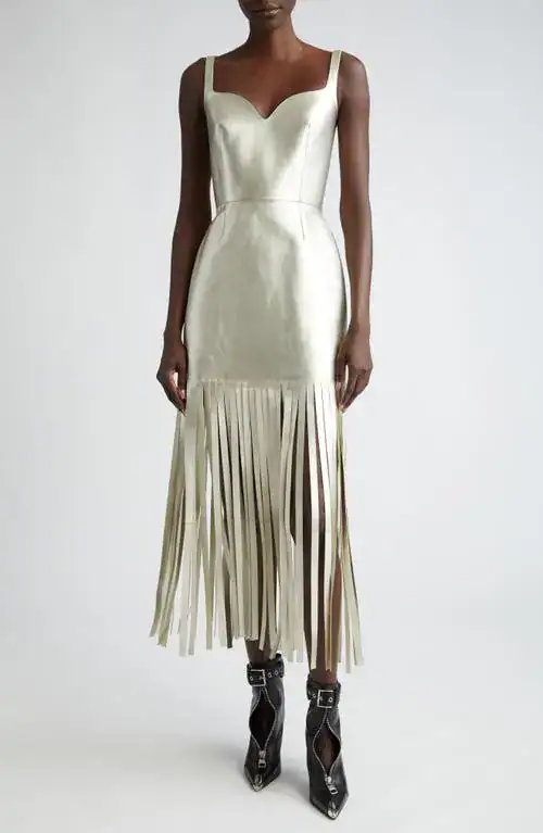 Alexander Mcqueen Fringe Metallic Lambskin Leather Dress In Champagne - 80%  Off | Editorialist