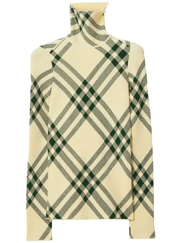 Burberry Check-pattern High-neck Jumper - Neutrals