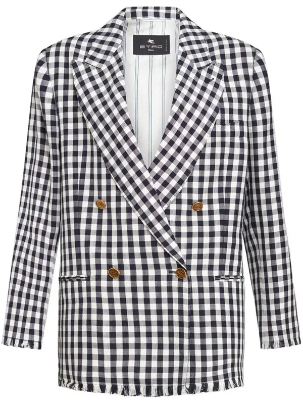 Etro Gingham-print Double-breasted Blazer