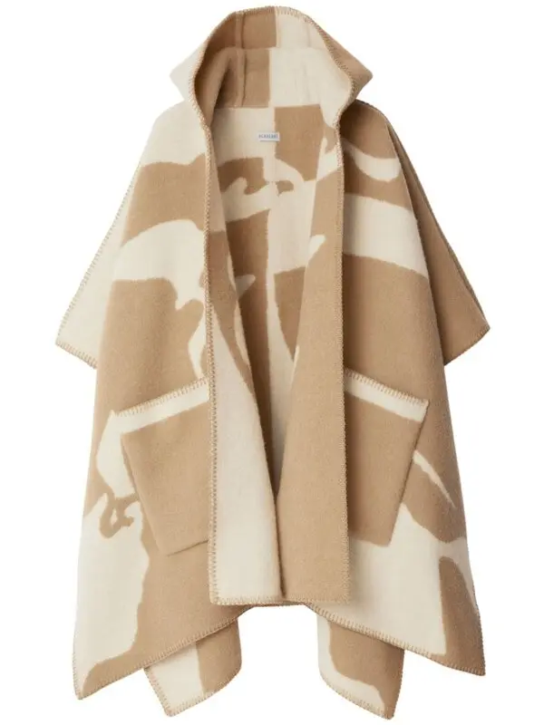 Burberry Equestrian Knight Motif Wool Cape - Neutrals