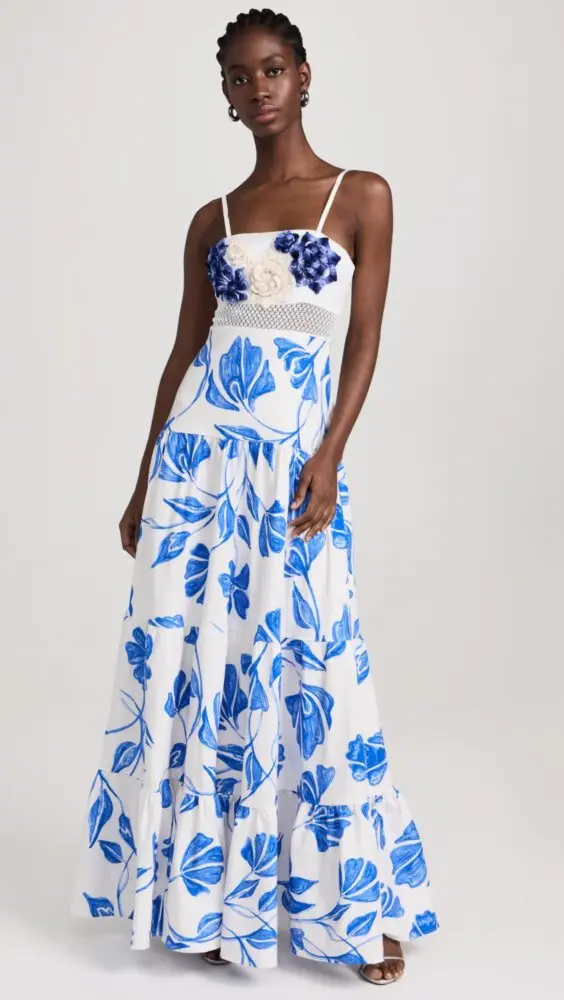 blue bonnet maxi dress FARM Rio Flowers Arch Off-White Maxi Dress Flowers Arch Off White / XS main image 1