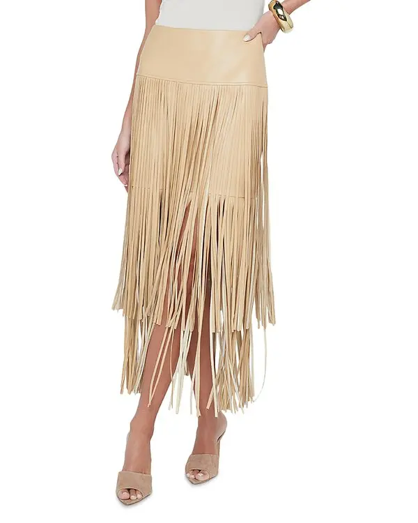L'Agence Karolina Tiered Fringe Midi Skirt - Croissant