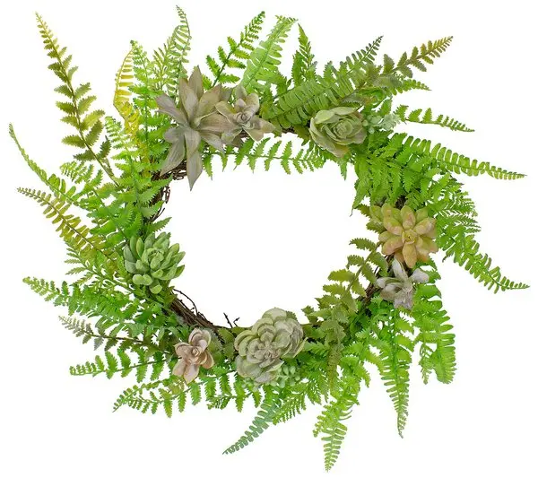 NORTHLIGHT Succulents And Foliage Artificial Tw Ig Wreath Green
