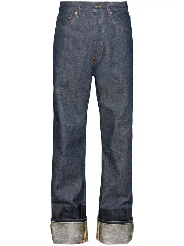 Maison Margiela Lacquered Turn-Up Jeans In Blue - 40% Off