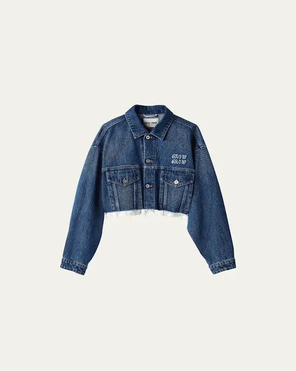 Miu Miu Logo Cropped Denim Jacket - F0008 Bleu
