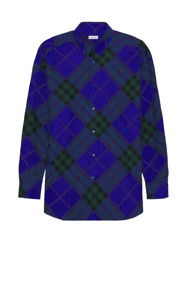 Burberry Long Sleeve Check Pattern Shirt In Blue - Knight Check