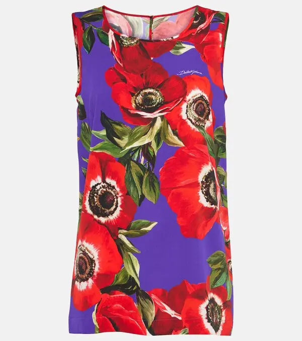 Dolce & Gabbana Anemone Silk-blend Charmeuse Top - Multicoloured