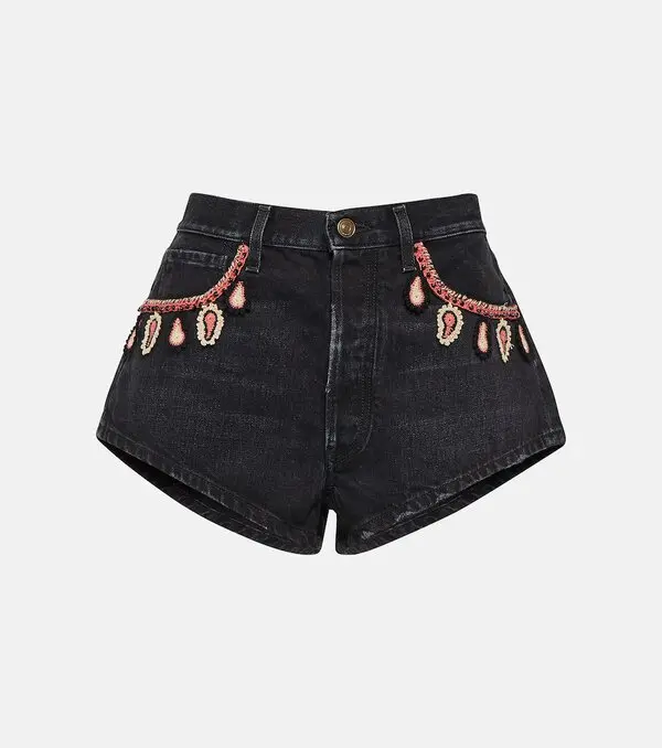 Alanui Embroidered Denim Shorts