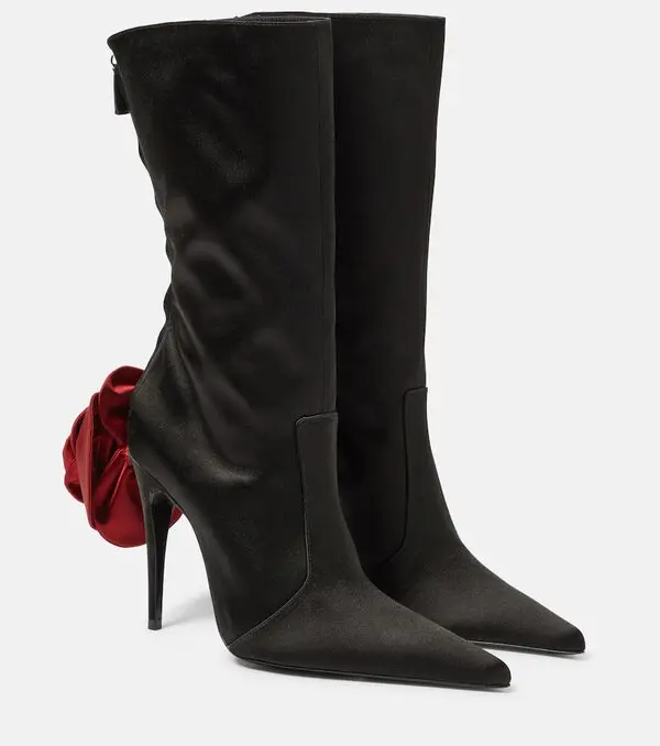 Magda Butrym Floral-appliqué Satin Sock Boots