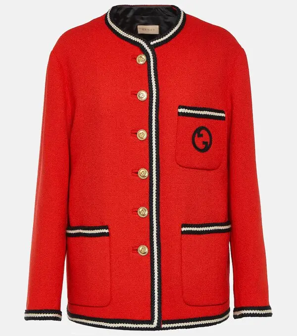 Gucci Gg Embroidered Wool-blend Tweed Jacket