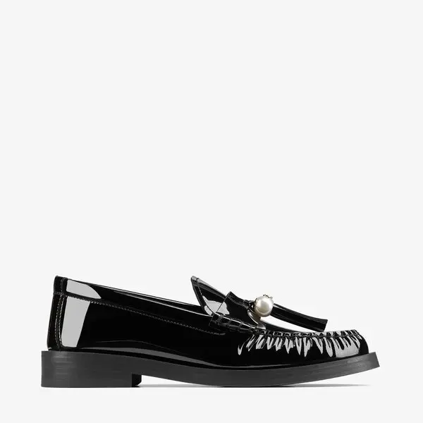 JIMMY CHOO Addie Patent Leather Loafers With Pearl Tassel