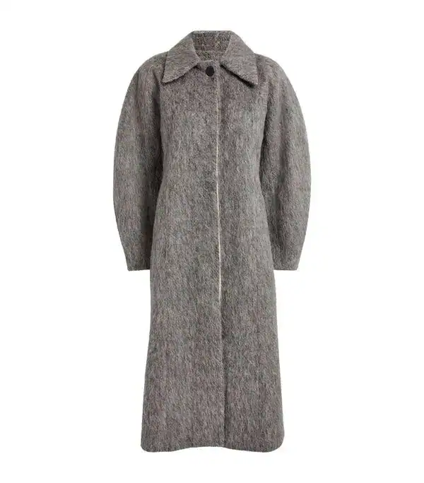 Ganni Fluffy Pea Coat In Grey - 30% Off | Editorialist