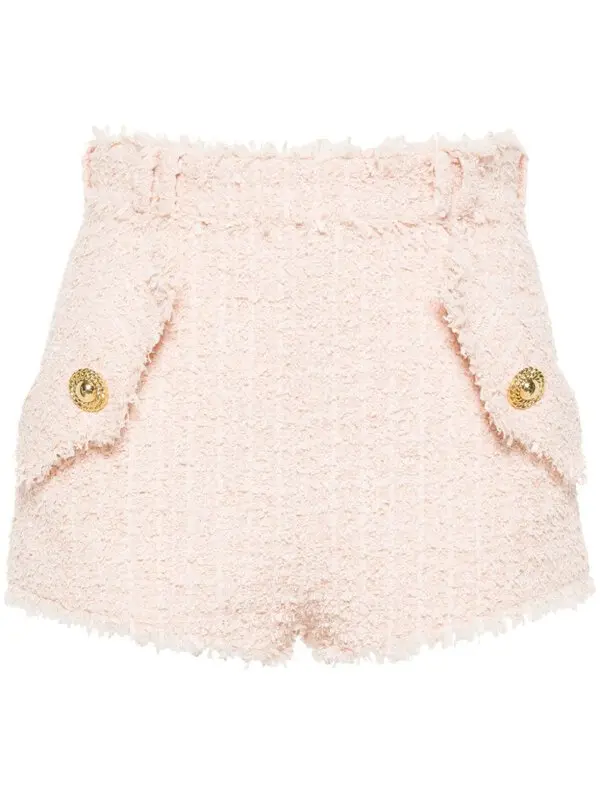 Balmain Tweed Chain-buttons Shorts